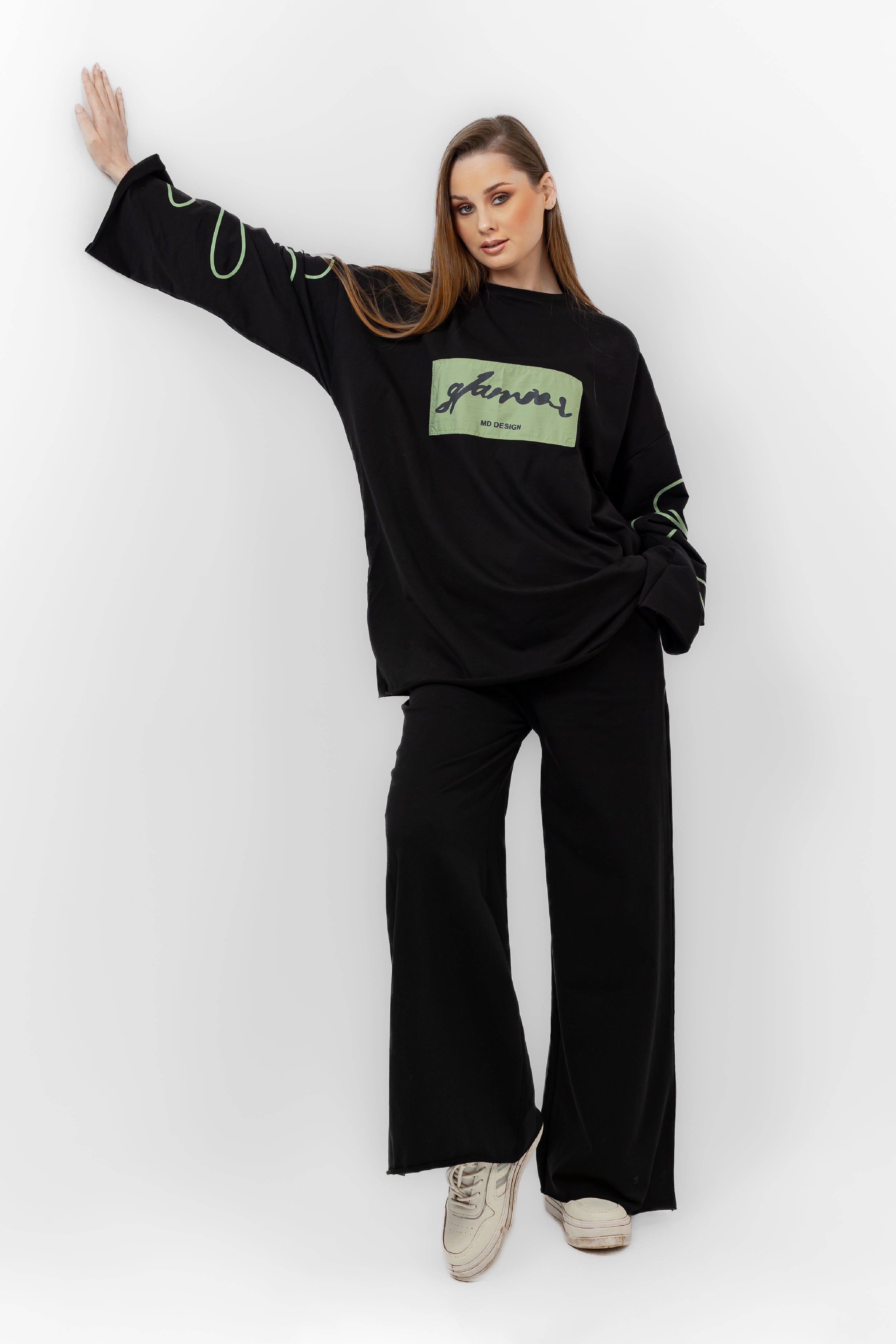 Black milton knit pants wide leg (s24150) – Maria Philippi